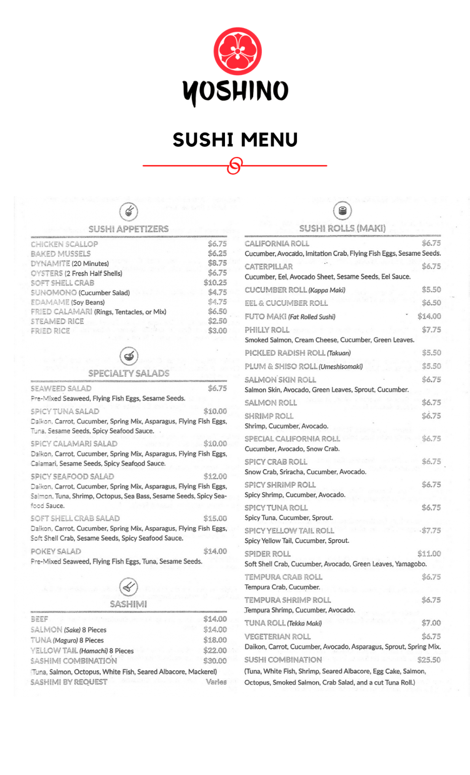 Menu - Yoshino